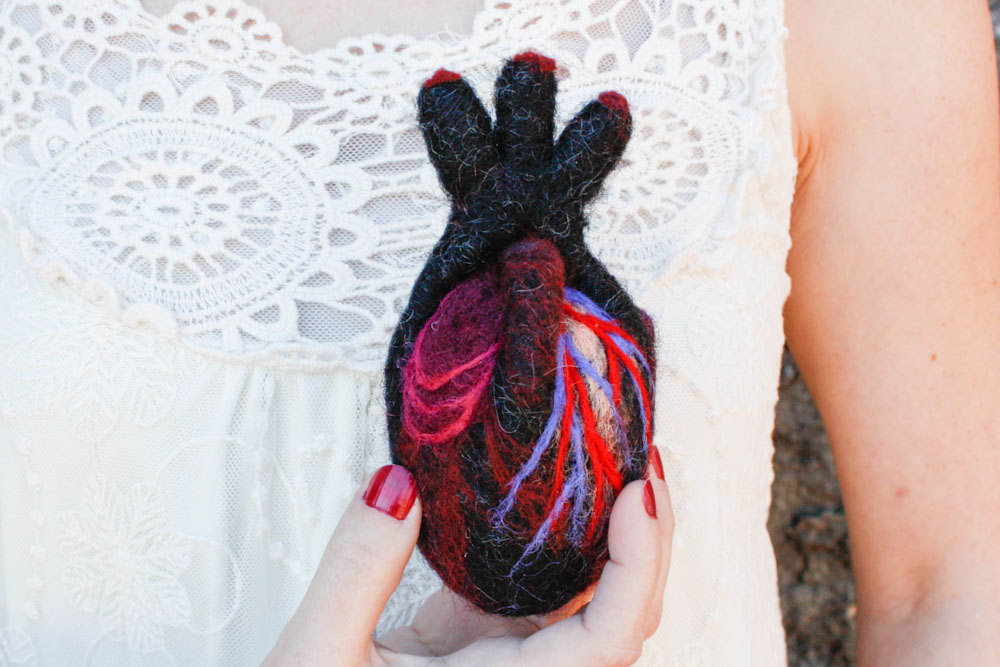 Black Needle Felted Anatomical Heart (Human-Scale) - Once Again Sam