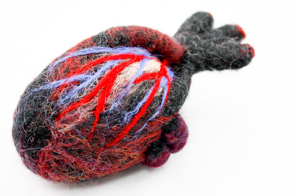 Black Needle Felted Anatomical Heart (Human-Scale) - Once Again Sam