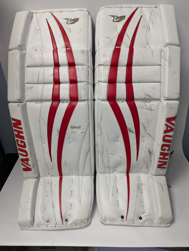Used Vaughn V7 +1 LEG PADS Goalie Leg Pads Senior White/Black/Red 34"