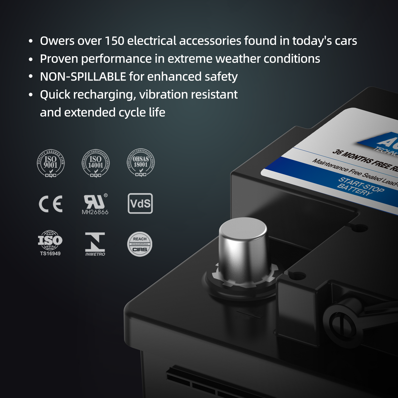 UPLUS 019 AGM 12V 95Ah Car Battery – 850A CCA & Start-Stop Technology