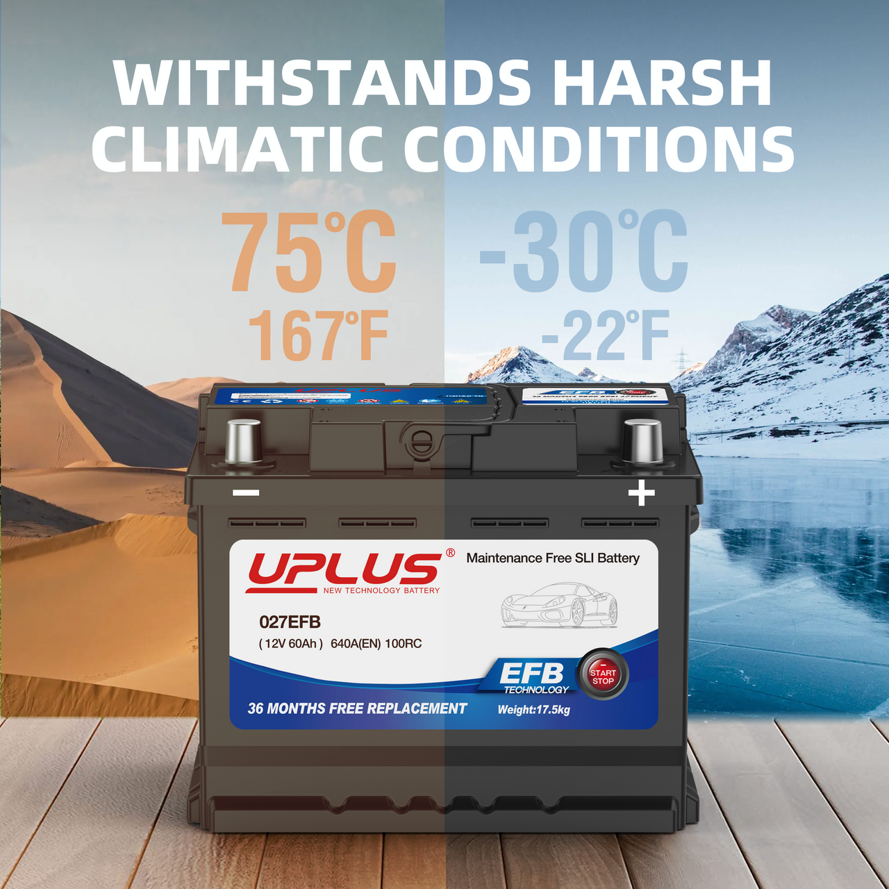 UPLUS 027 EFB Battery, 12V 60Ah, 640A(EN) for Start-Stop Vehicles