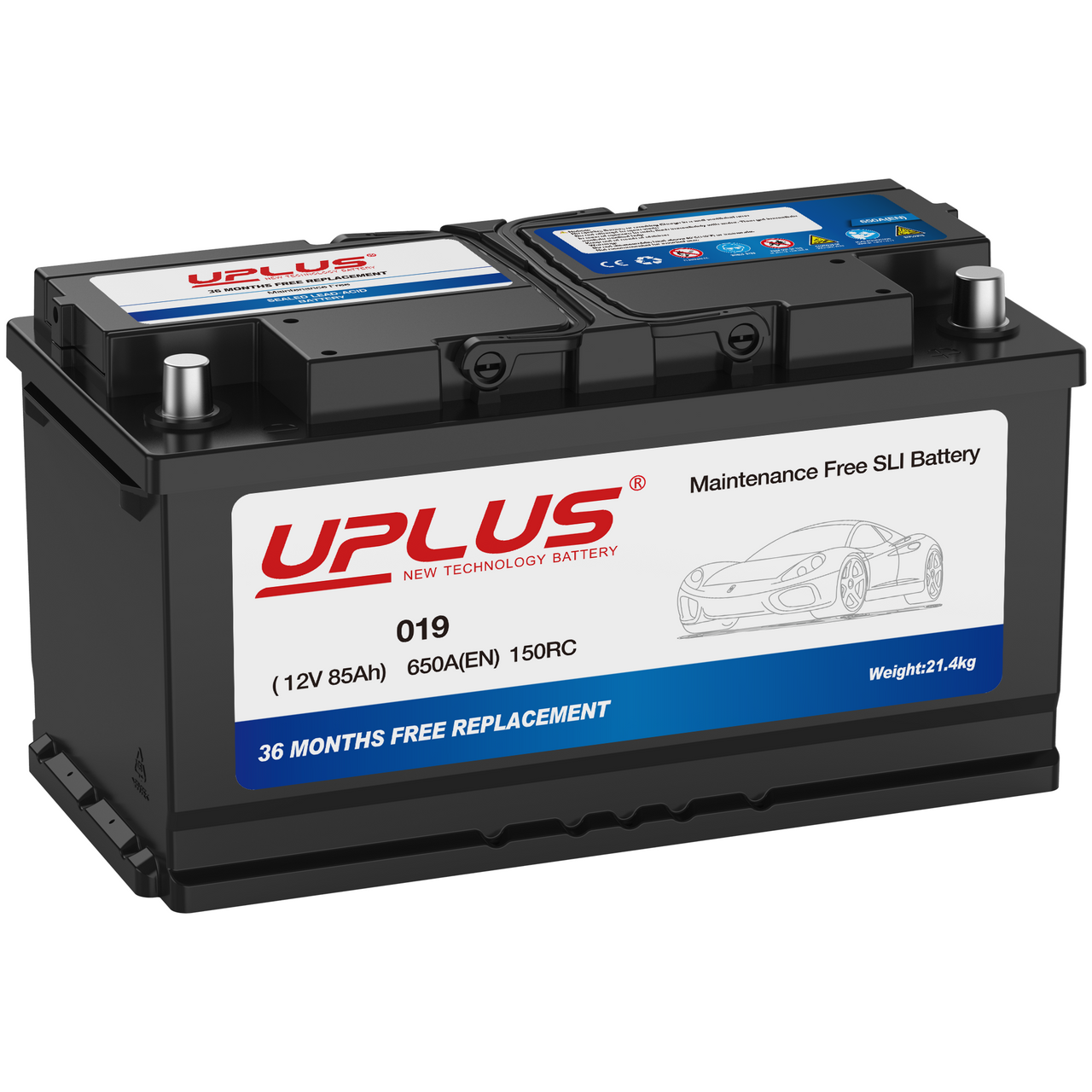 UPLUS 019 Car Battery 12V 85Ah Maintenance Free 650A 150RC for Standard Vehicles