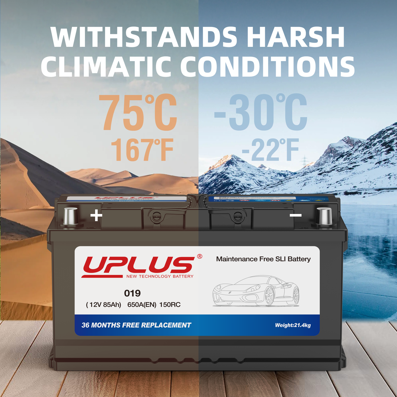 UPLUS 019 Car Battery 12V 85Ah, 650A 150RC, Maintenance-Free with Safe ...