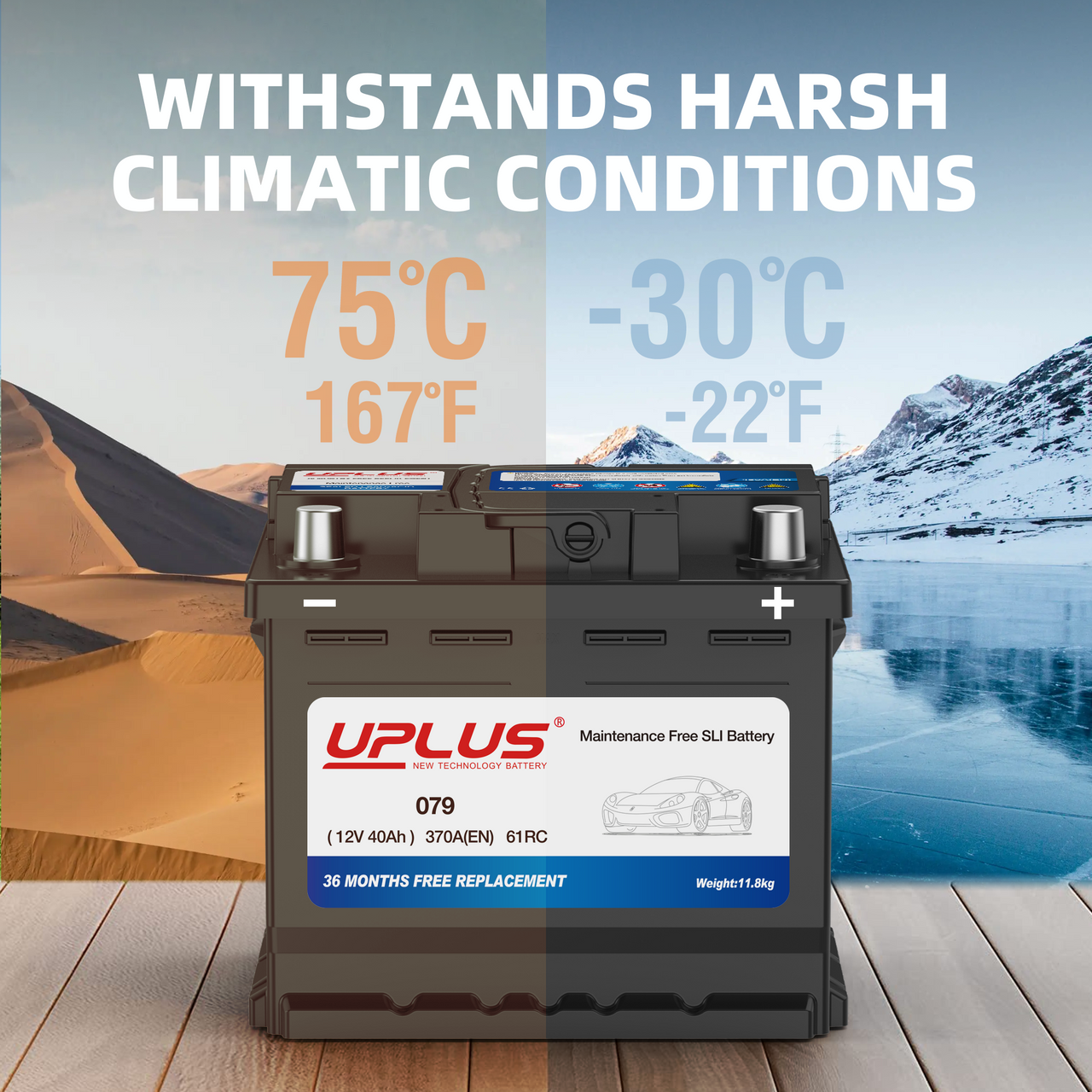 Buy UPLUS 079 12V 40Ah Car Battery, 370A CCA, Maintenance-Free, Perfect for Standard Vehicles