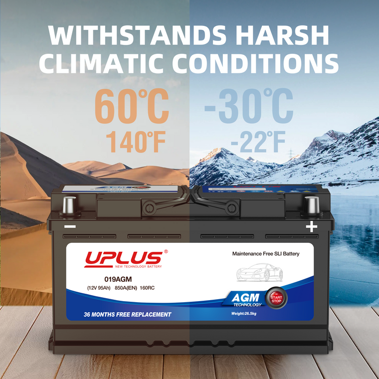 UPLUS 019 AGM 12V 95Ah Car Battery – 850A CCA & Start-Stop Technology