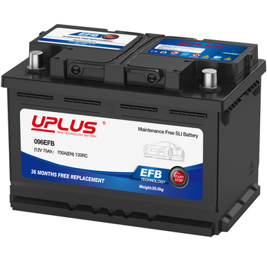 UPLUS 096 EFB 12V 70Ah Start-Stop Car Battery, 700A CCA, Maintenance ...