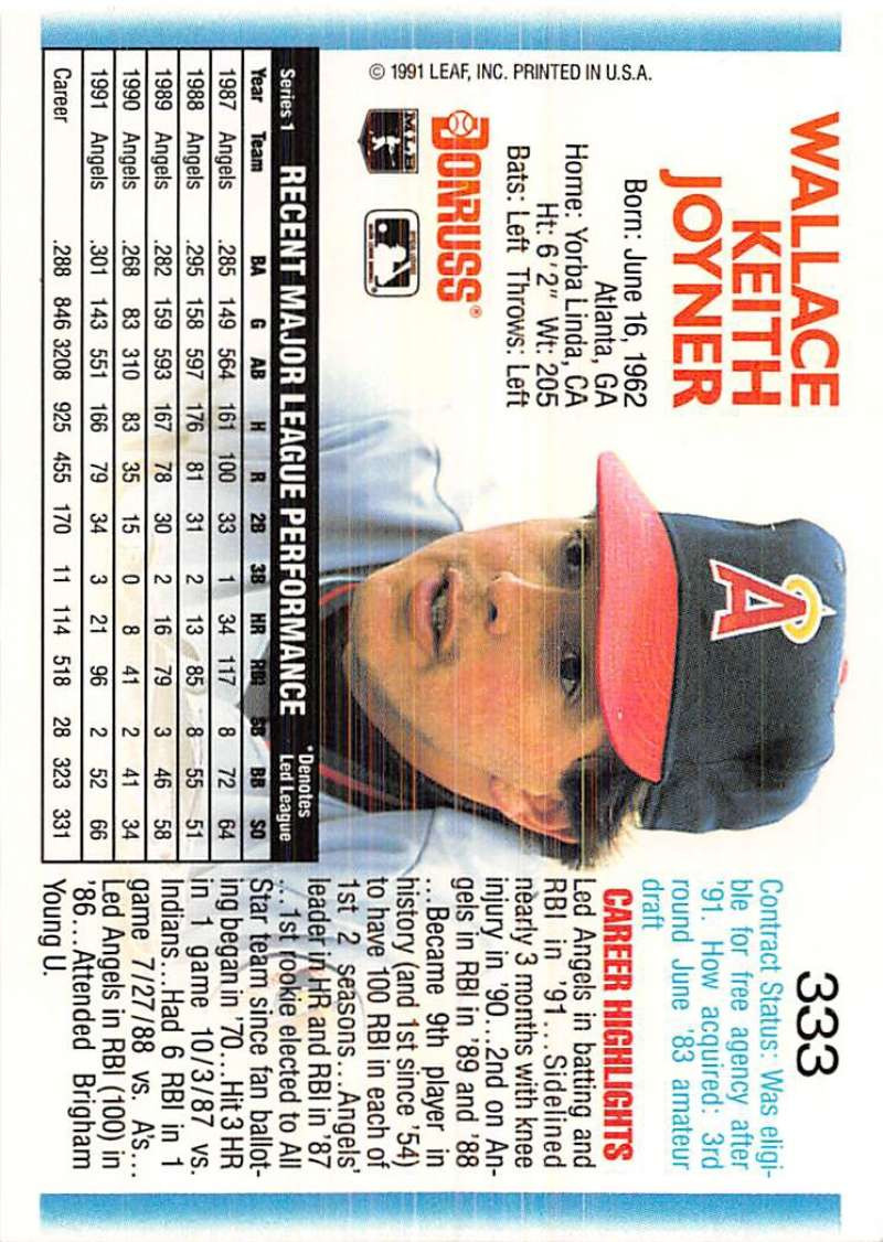 1992 Donruss #333 Wally Joyner VG California Angels - Under the Radar ...