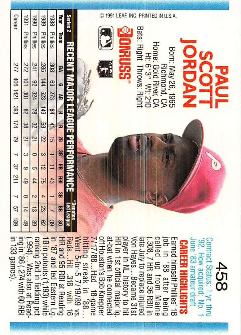1992 Donruss #458 Ricky Jordan VG Philadelphia Phillies - Under the ...