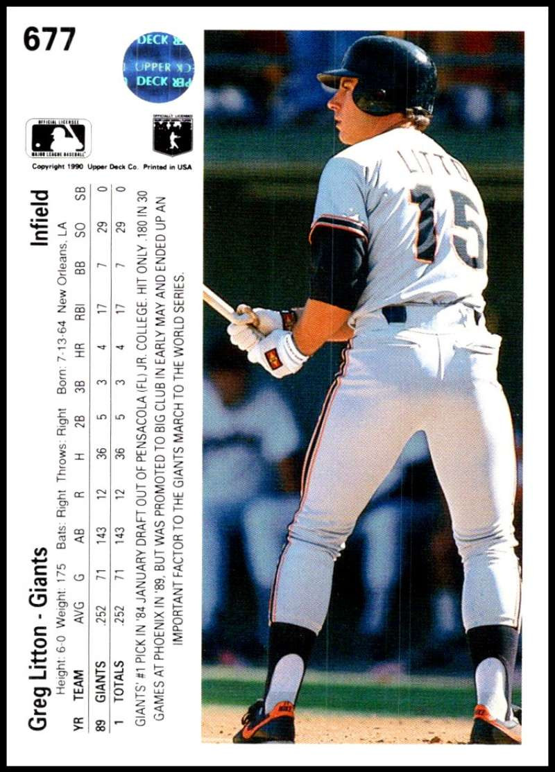 1990 Upper Deck #677 Greg Litton VG San Francisco Giants - Under the ...