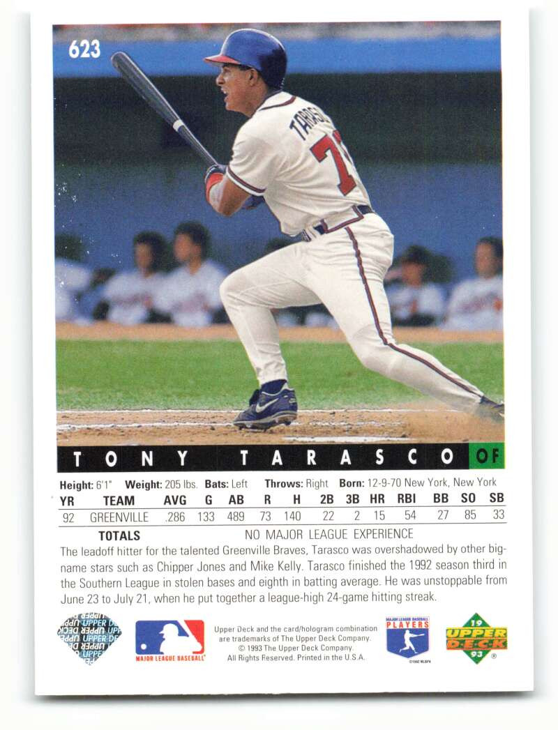 1993 Upper Deck #623 Tony Tarasco VG RC Rookie Atlanta Braves - Under ...