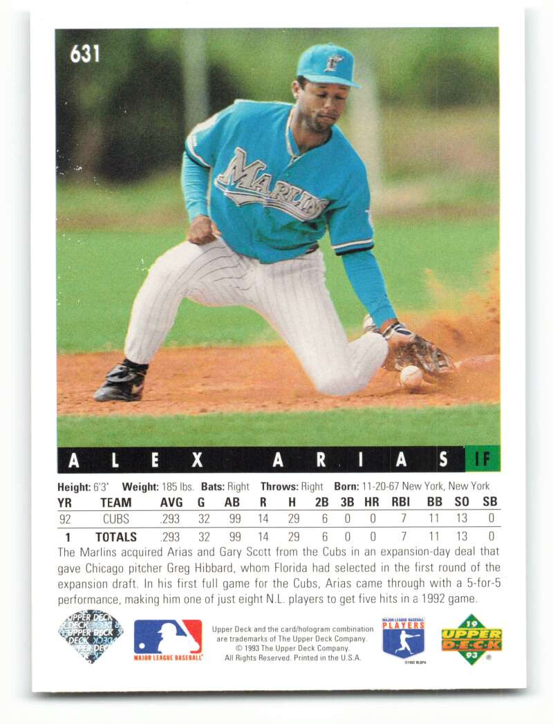 1993 Upper Deck #631 Alex Arias VG Florida Marlins - Under the Radar Sports
