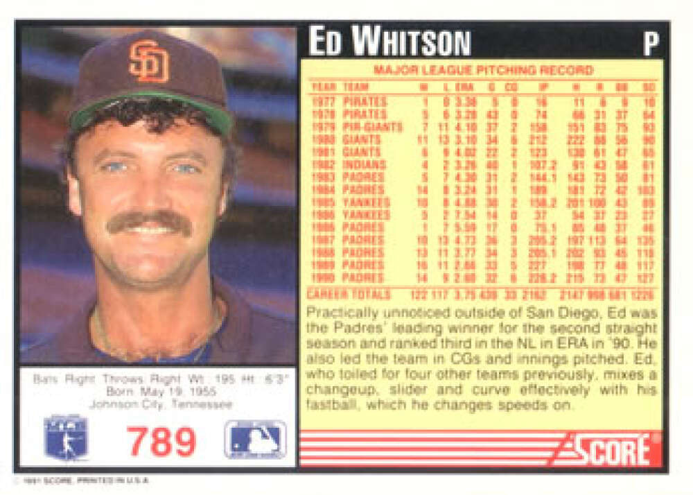 1991 Score #789 Ed Whitson VG San Diego Padres - Under the Radar Sports