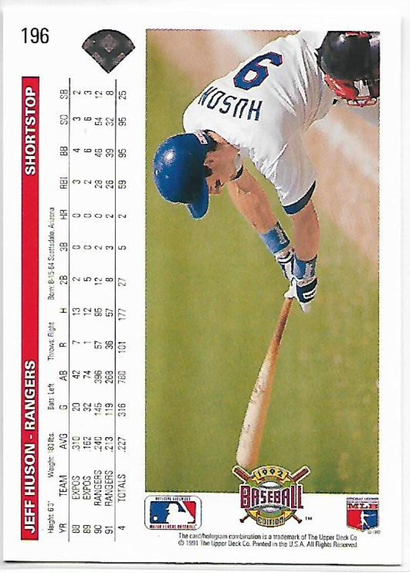 1992 Upper Deck #196 Jeff Huson VG Texas Rangers - Under the Radar Sports
