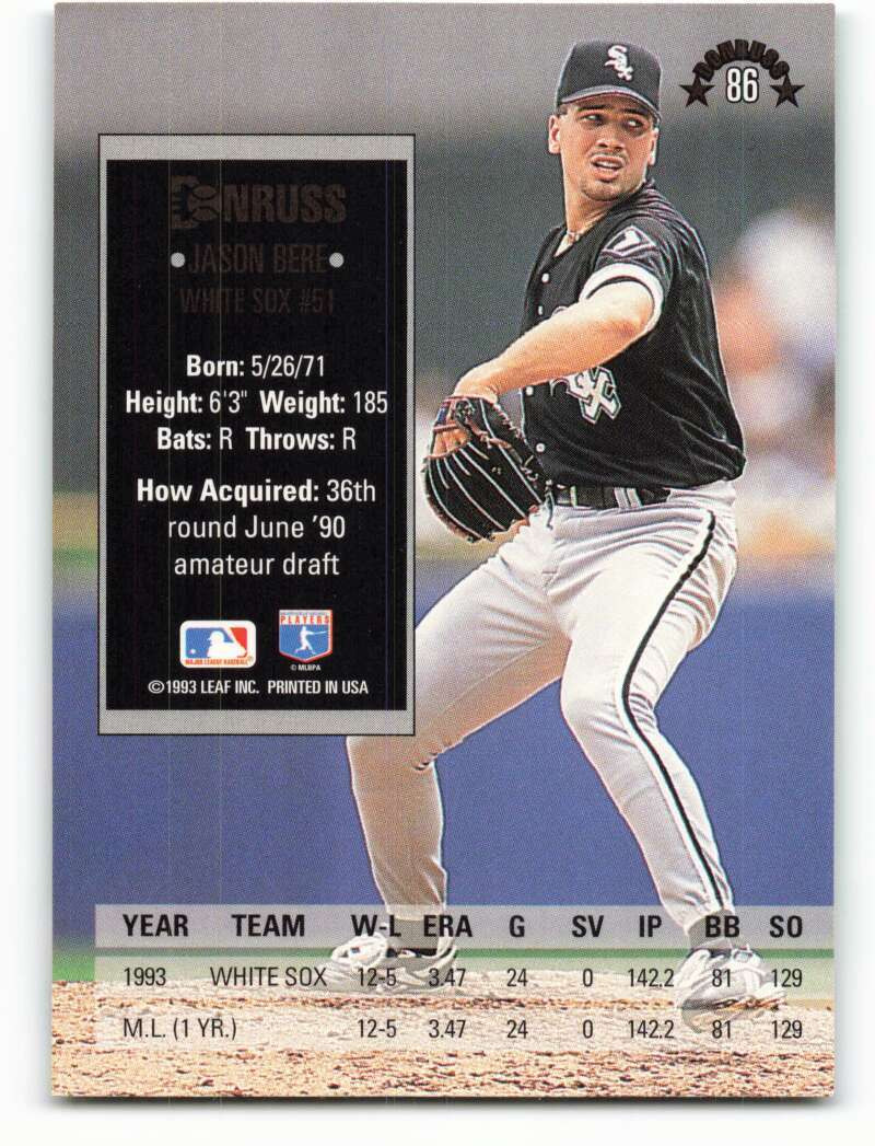 1994 Donruss #86 Jason Bere VG Chicago White Sox - Under the Radar Sports