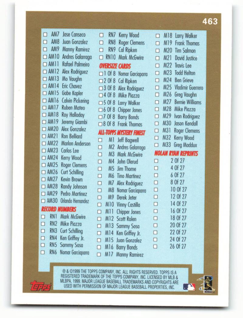 1999 Topps #463 Checklist VG - Under the Radar Sports