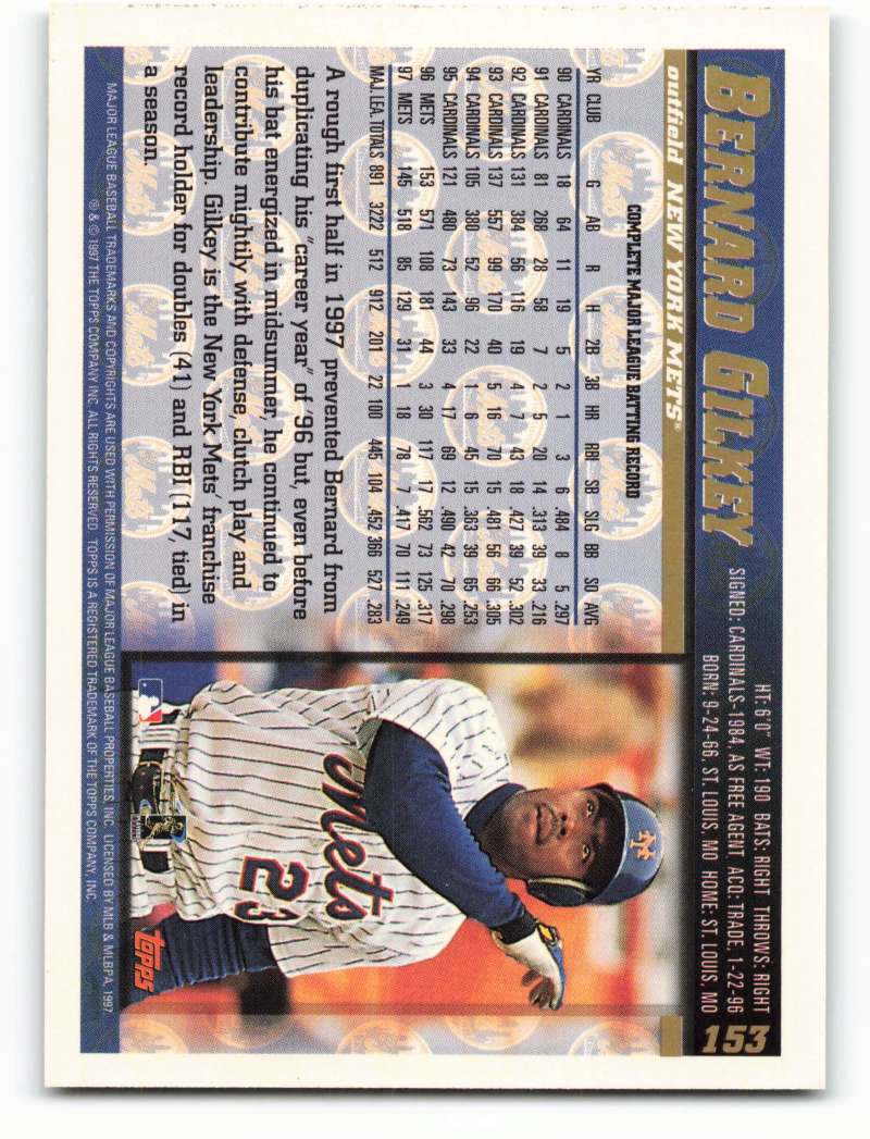 1998 Topps #153 Bernard Gilkey VG New York Mets - Under the Radar Sports
