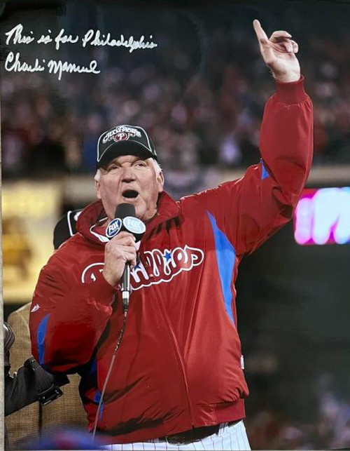 Charlie Manuel Autographed Phillies This is for Philadelphia 16 x 20 ...