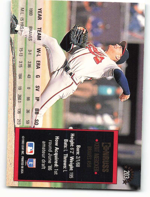 1994 Donruss #203 Kent Mercker VG Atlanta Braves - Under the Radar Sports