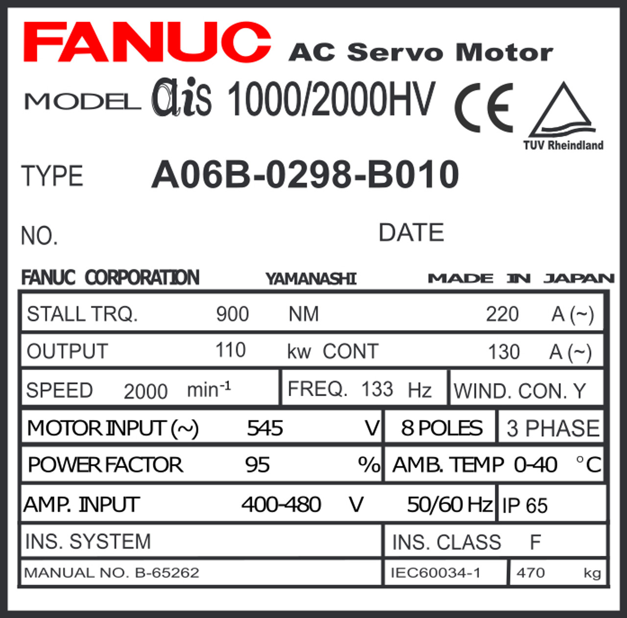 Fanuc A06B-0298-B010 or A06B0298B010 AC Servo Motor - Fanucworld