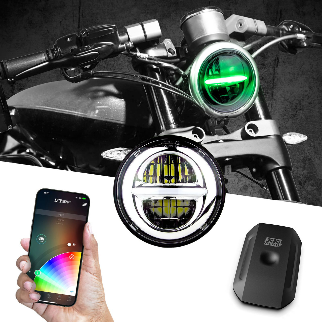 5.75" LED Headlight for Motorcycle with Multi-color DRL | XKGLOW