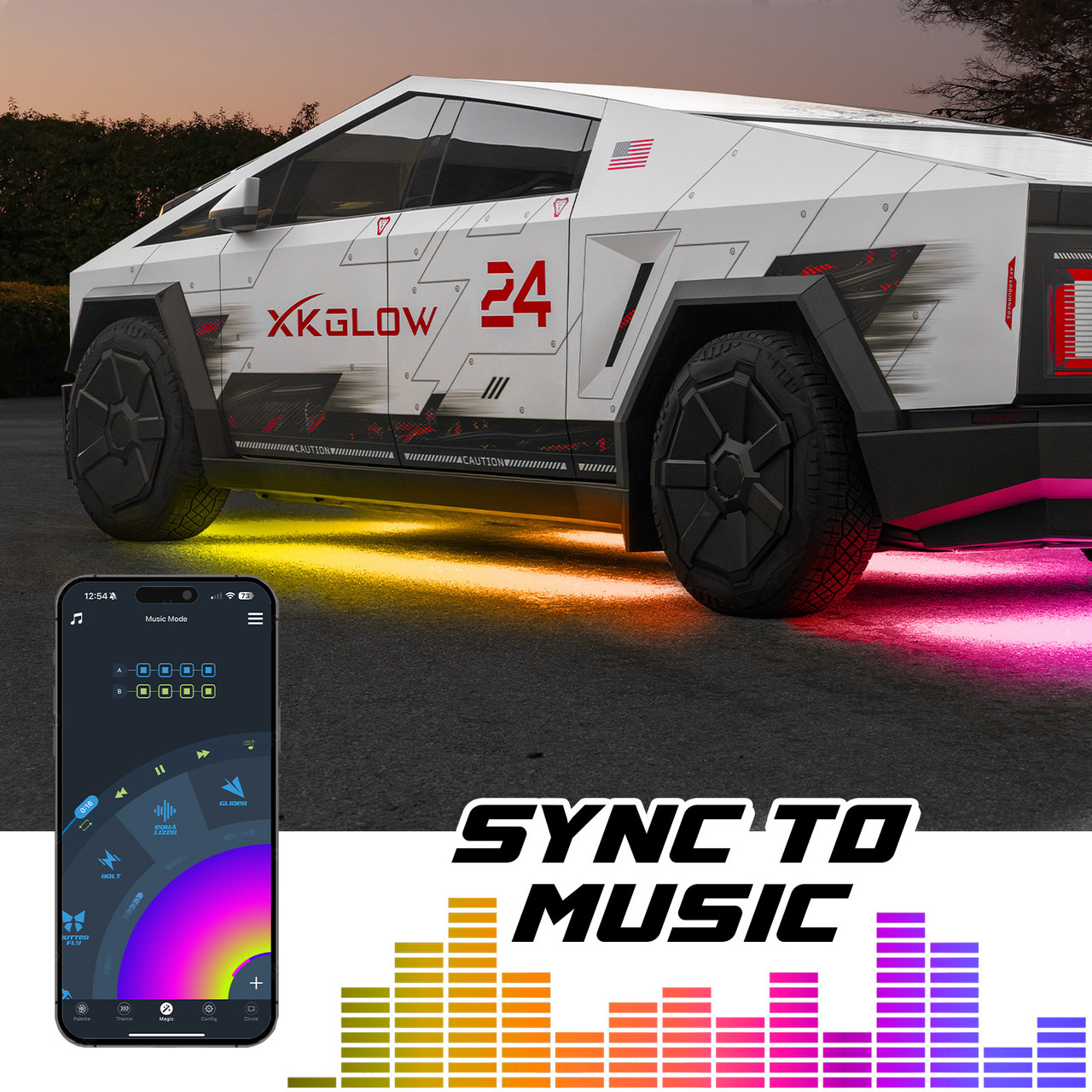 Xkmax Cybertruck Underglow Light—rgbw Chasing And App Xkglow