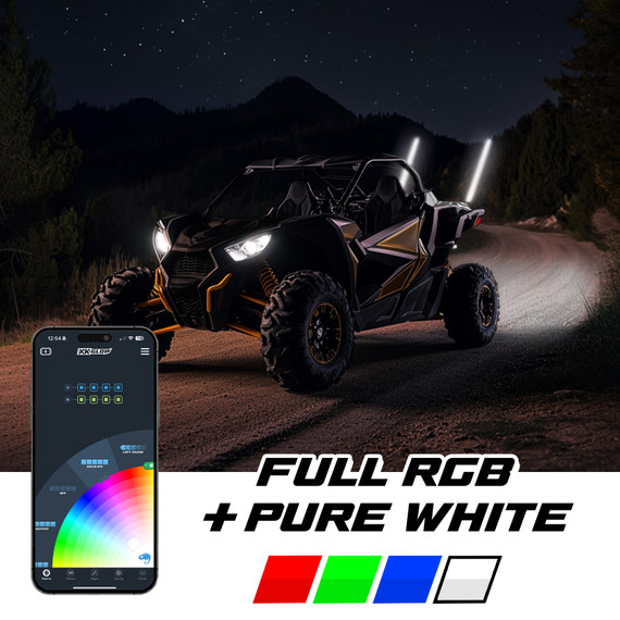 XKmax RGBW LED Whip Lights for ATV, UTV & Truck | App control