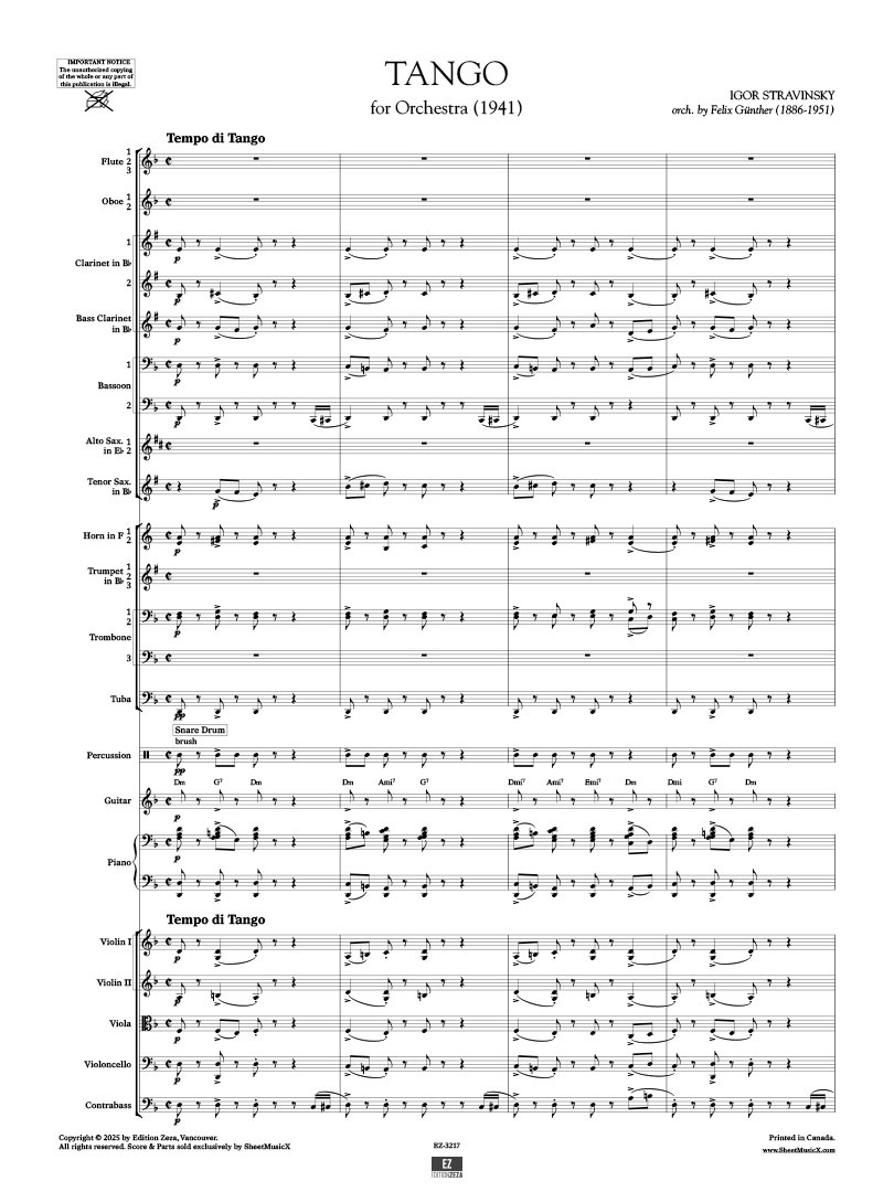 Stravinsky TANGO for Orchestra full score & parts, sheet music for ...
