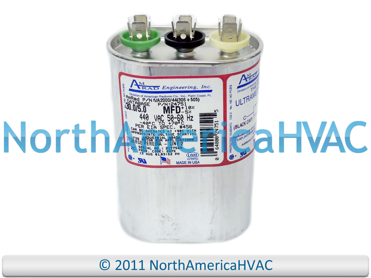 Amrad Capacitor Dual Run Oval 30/5 30.0/5.0 uf MFD 370 VAC VA2000/37 ...