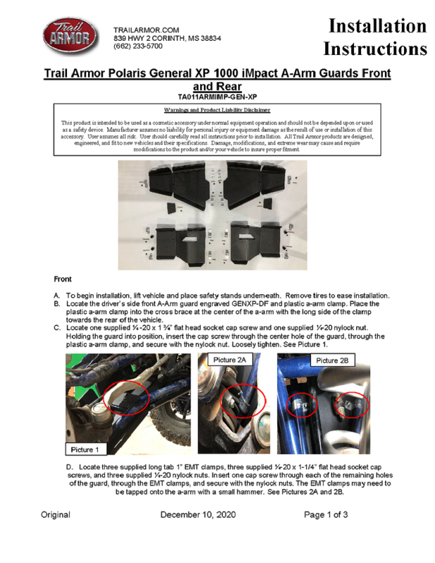 Polaris General XP 1000 Impact A-Arm Guards Front And Rear by Trail Armor