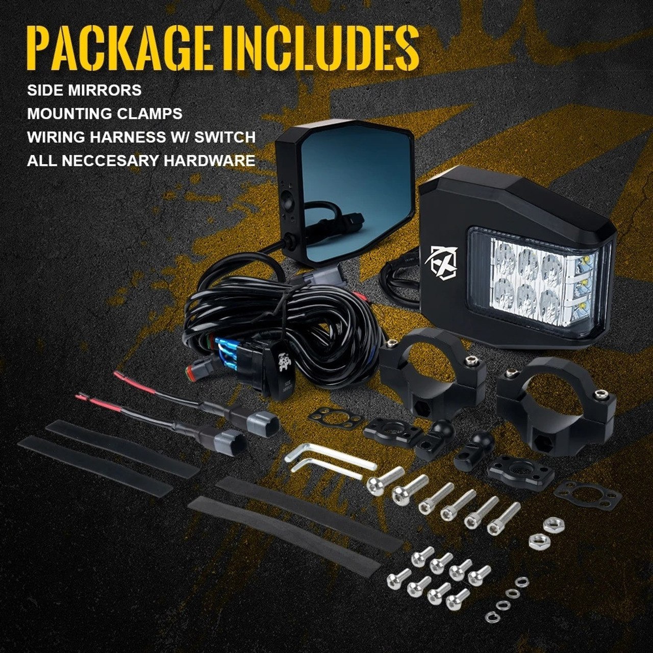 Polaris General Roll Bar Cage Side Mirrors With Smoke Lens Led Spot