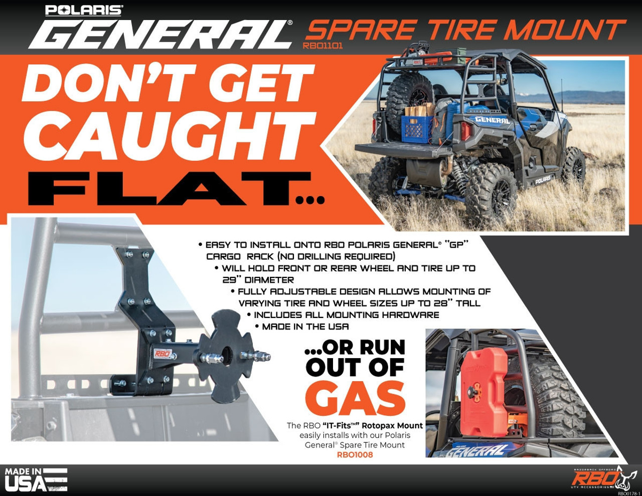 Polaris General Spare Tire Mount By Razorback Offroad