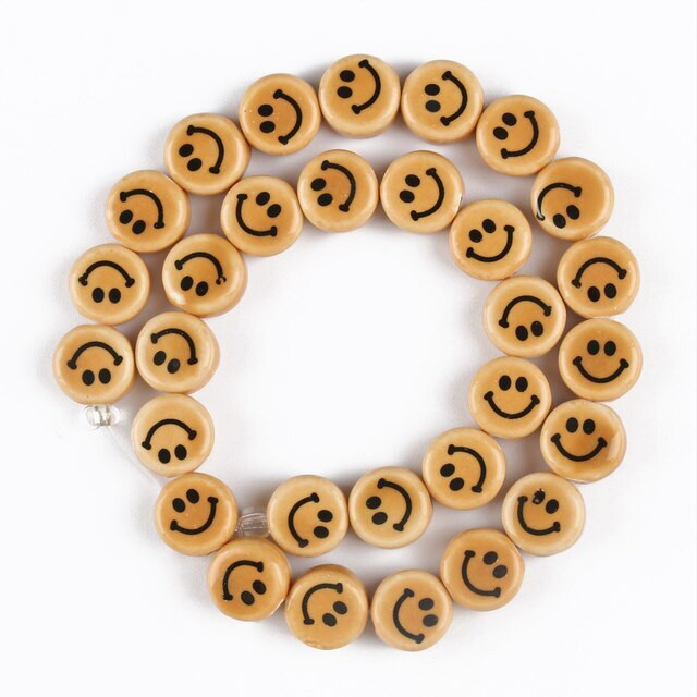 Ceramic Smiling Face Beads - Light Brown - (10 Pcs) - MidwestBeads