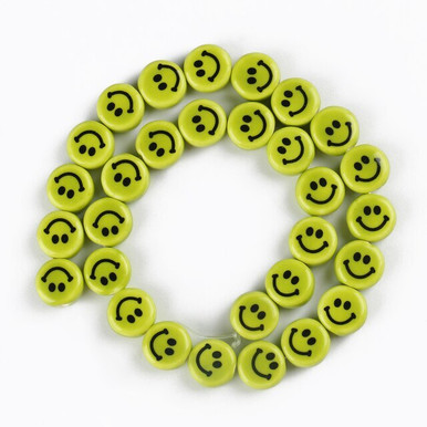 Ceramic Smiling Face Beads - Green - (10 Pcs) - MidwestBeads