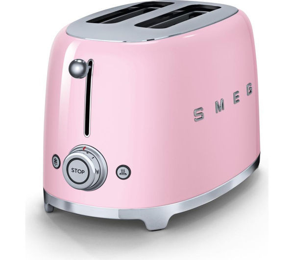 SMEG, TSF01PKUK, 50'S Retro Style Aesthetic 2 Slice Toaster, Pink