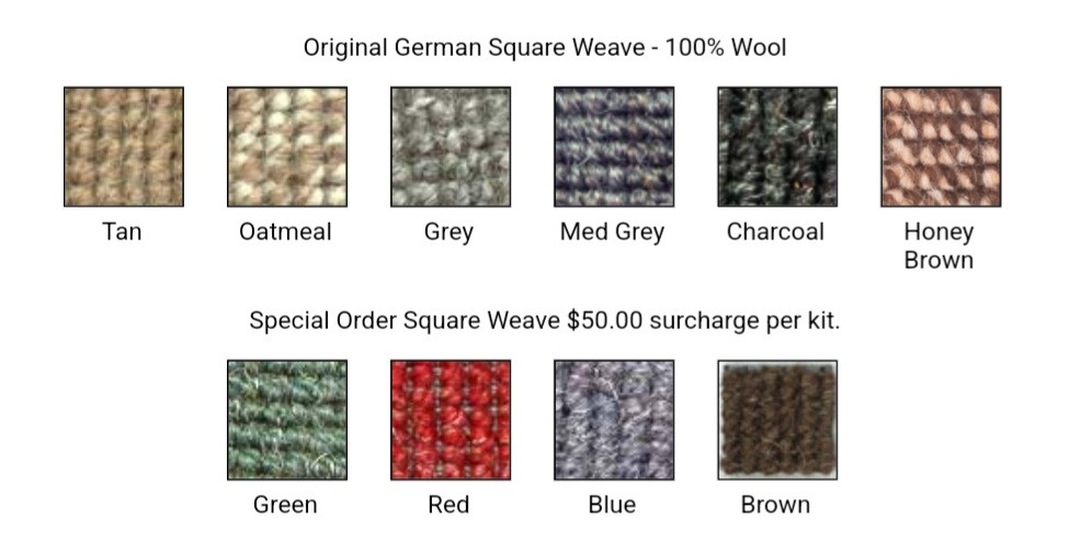 11 Piece German Square Weave Carpet Kit 1949-1952 Beetle Convertible