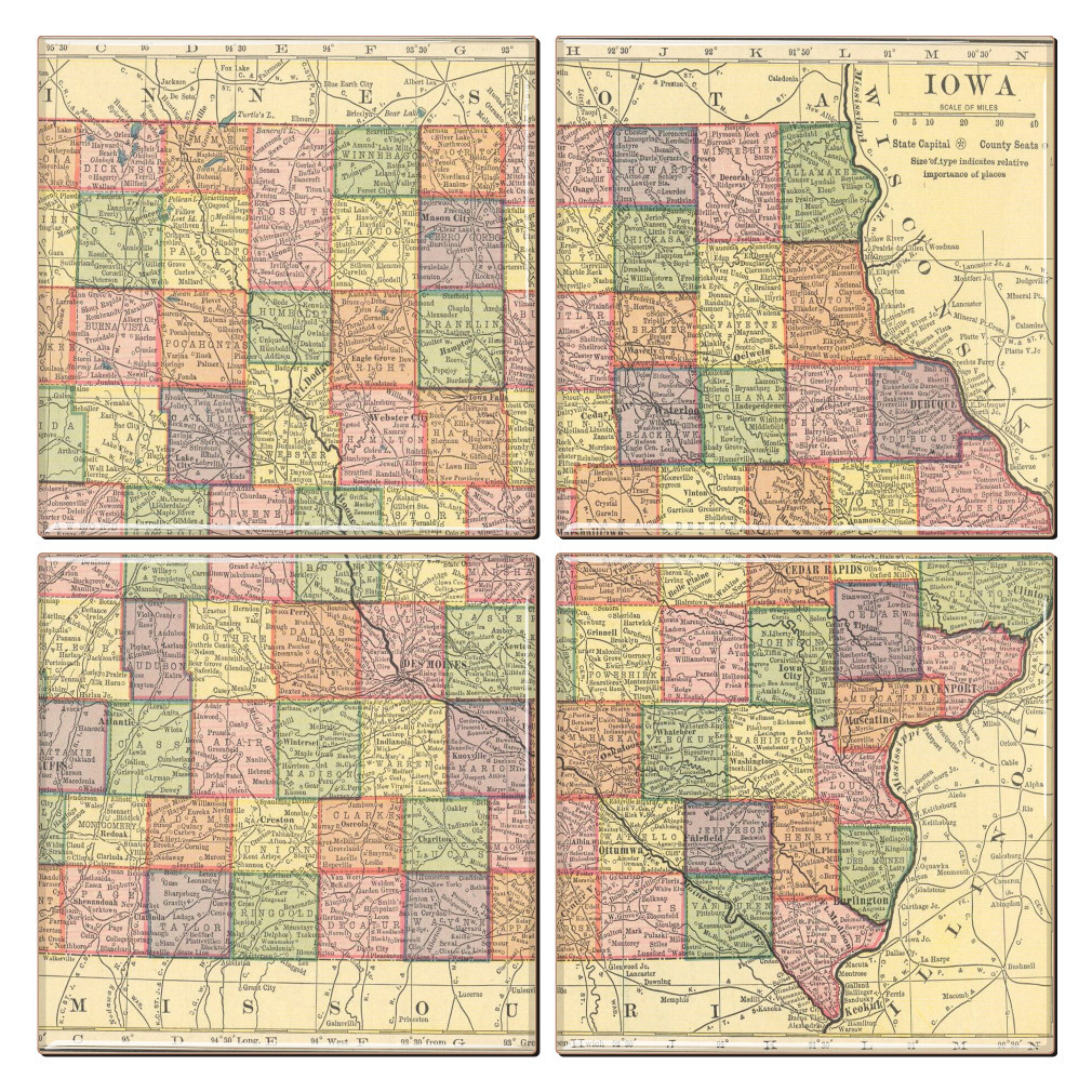 Iowa Map Coaster Set of 4