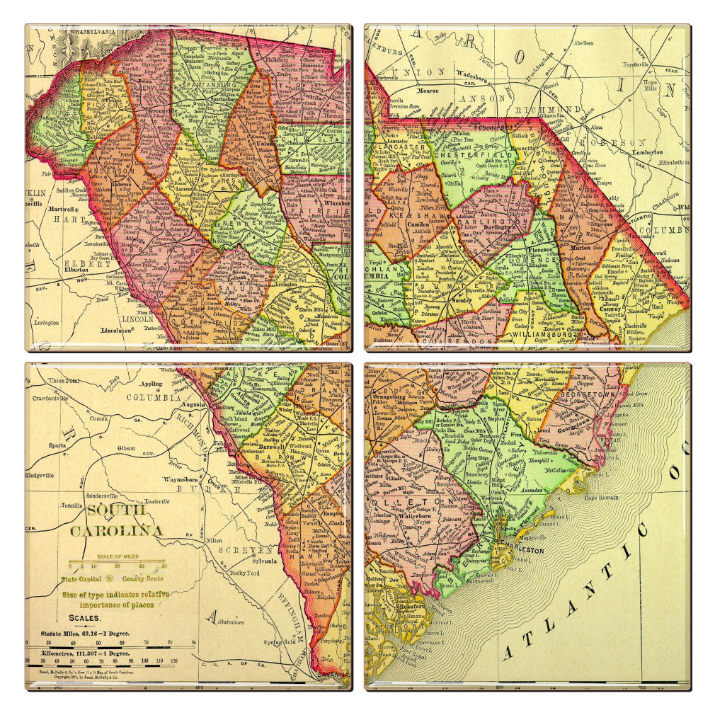 South Carolina Map Coaster Set of 4
