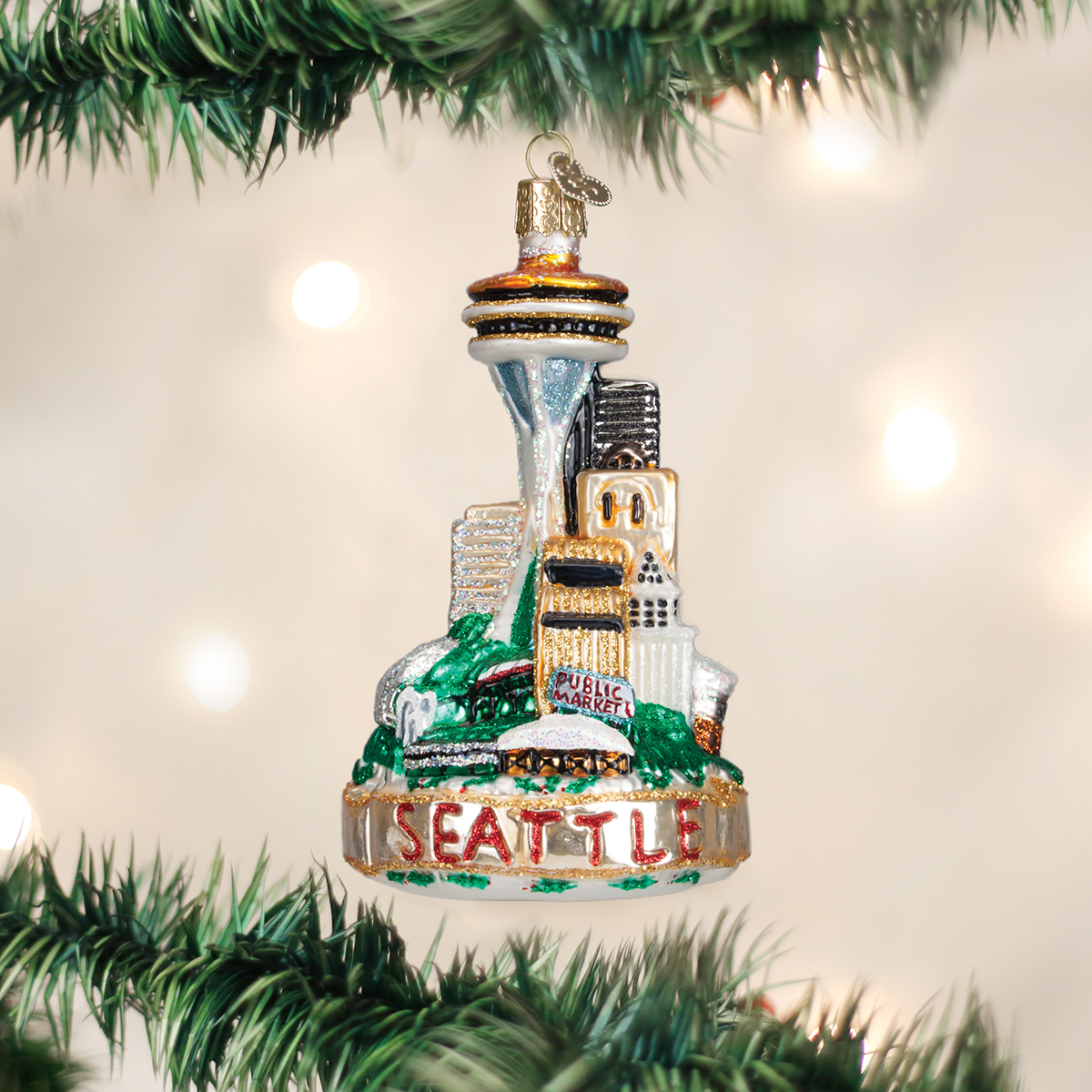 Seattle Landmarks Glass Ornament