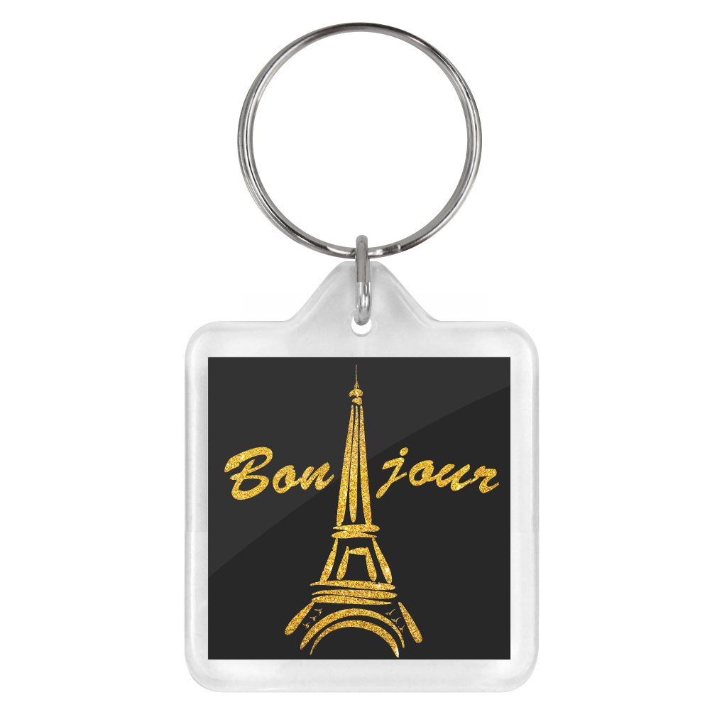 Paris Eiffel Tower Bon Jour Keychain Lucite