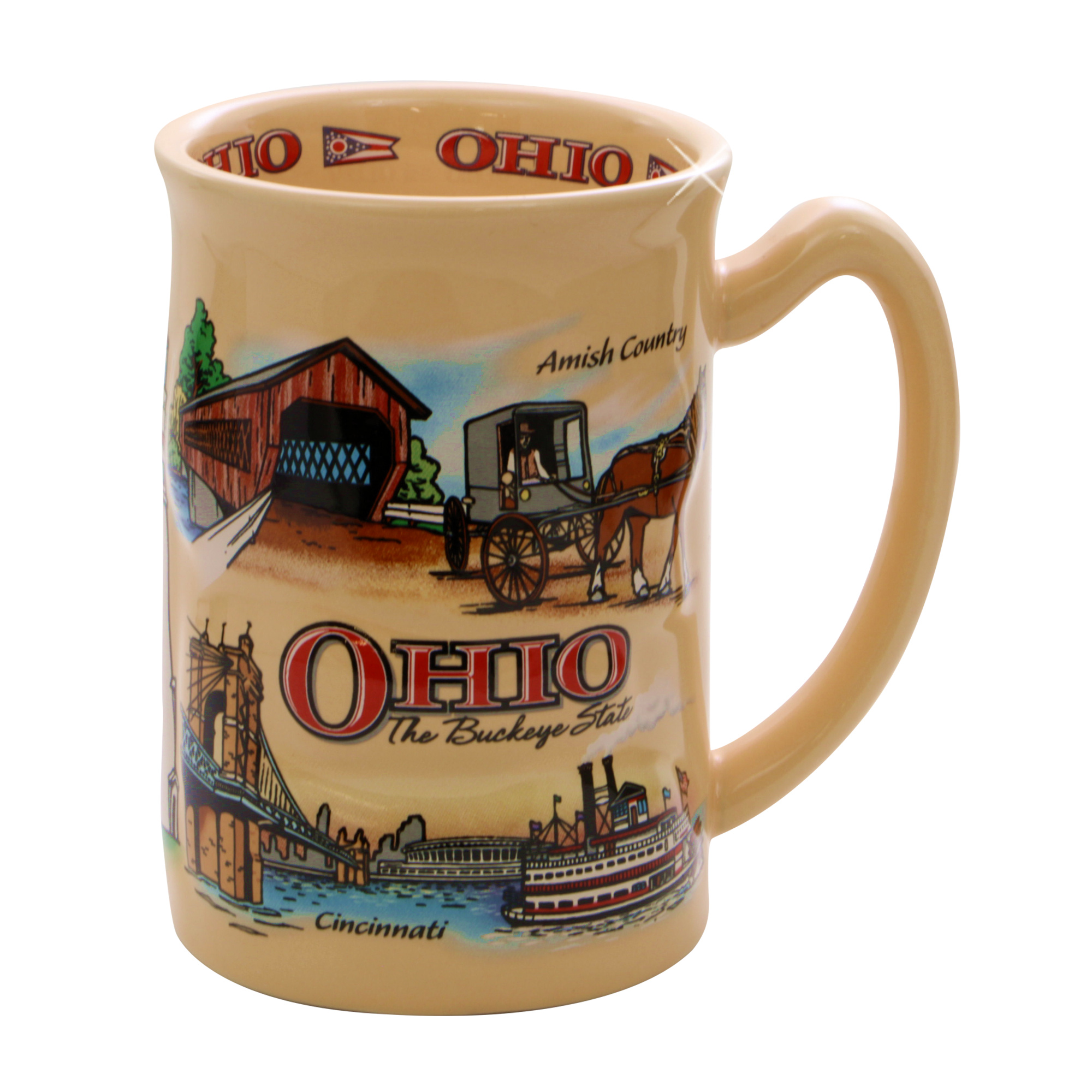 Ohio Buckeye State Tan Raised Coffee Mug 16 oz