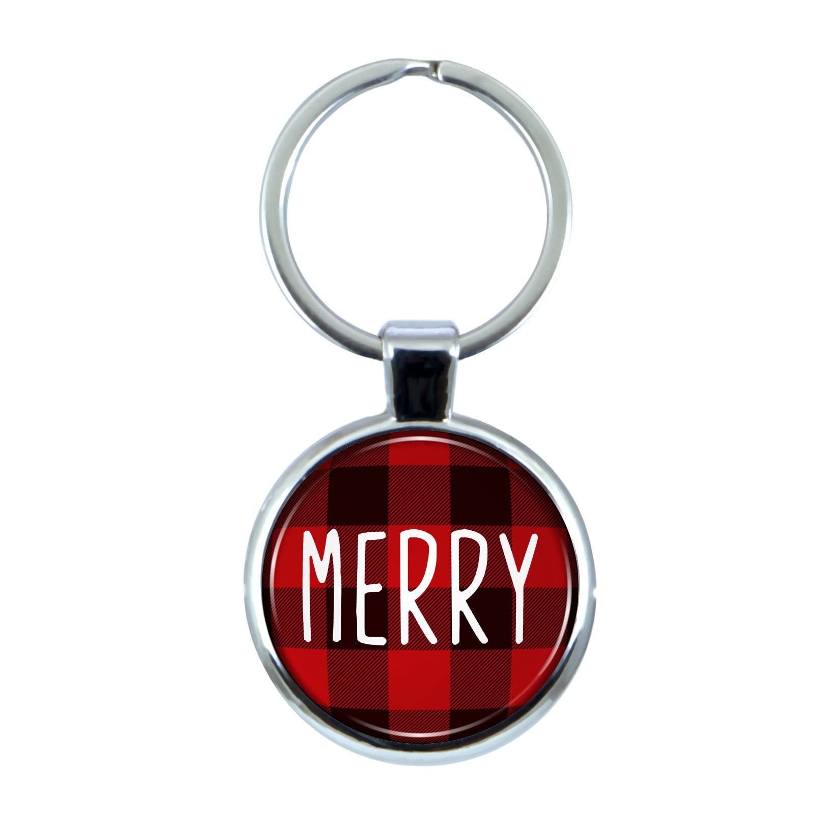 Merry Christmas Red Plaid Keychain