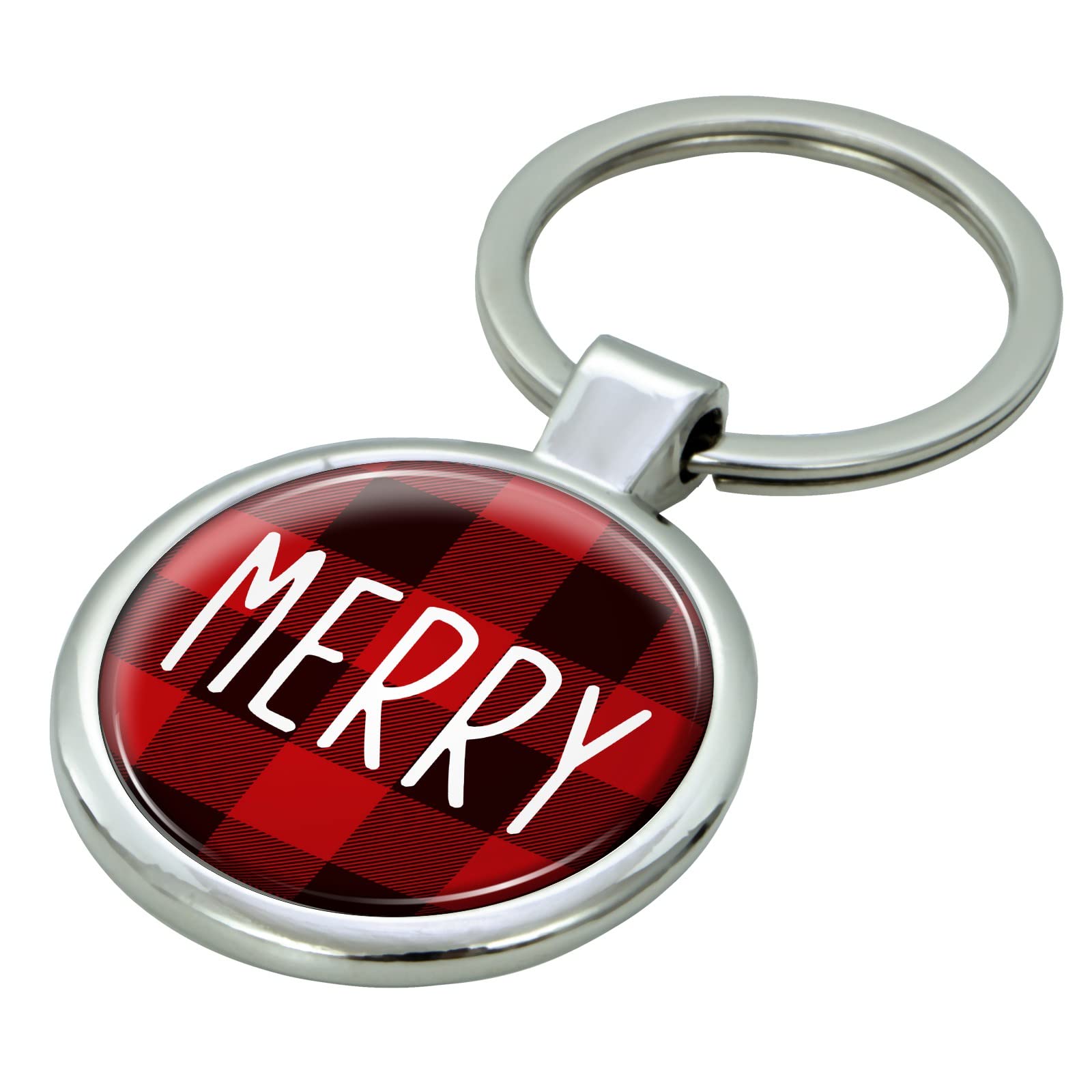 Merry Christmas Red Plaid Keychain