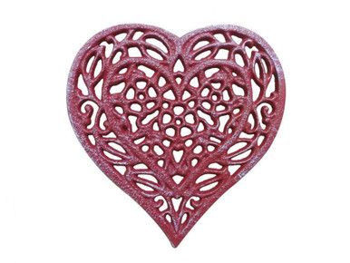 Handcrafted Heart Shaped Cast Iron Trivet 7" | Rustic Red Farmhouse ...