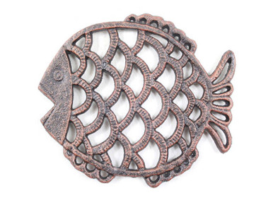 Handcrafted Rustic Copper Cast Iron Big Fish Trivet 8" from Hampton ...