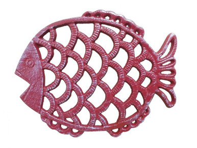 Handcrafted Rustic Red Whitewashed Cast Iron Big Fish Trivet 8" from ...