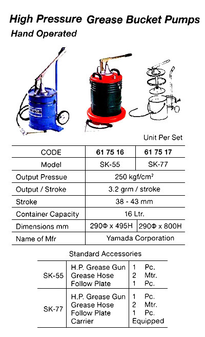 IMPA 617517 Grease bucket pump hand operated - 16 ltr Yamada SK77 (trolley)