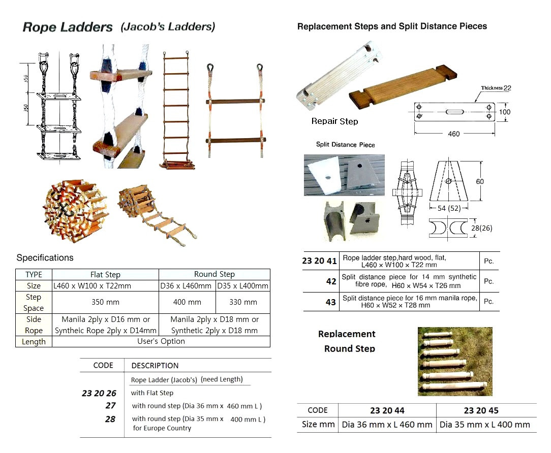 IMPA 232045 ROPE LADDER STEP 400mm WOOD-ROUND RUNG