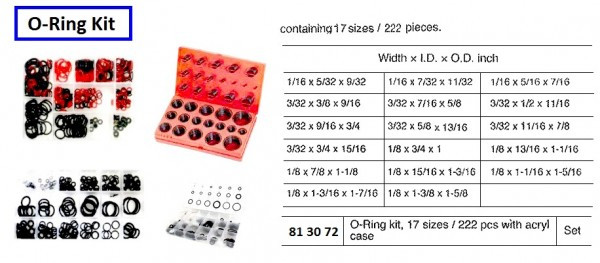 IMPA 813072 O-RING KIT 17SIZES/222PCS IN ACRYL CASE