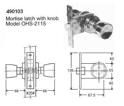 IMPA 490103 MORTISE LATCH COMPLETE WITH KNOB OHS-2115
