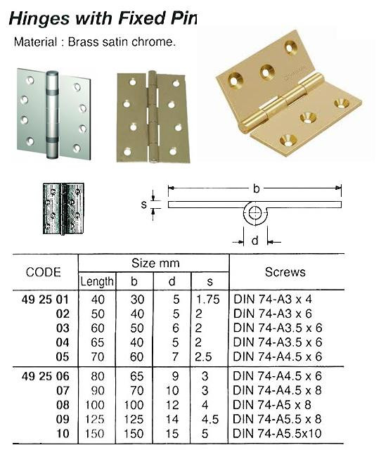 IMPA 492502 BUTT HINGE 50x30mm BRASS-CHROMIUM PLATED